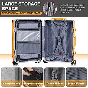 AnyZip Carry On Luggage Aluminium Frame Suitcase PC ABS Hard Shell TSA Lock No Zipper 20In Orange