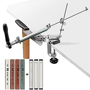 RUIXIN PRO RX-008 Professional Knife Sharpener with 7 Whetstones, 360° Rotation Flip Design Fixed-Angle Stainless Steel Kitchen Chef Knife Sharpening Kit Abrasive Holding System Tools