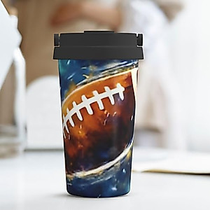 Insulated Coffee Mug Galaxy Space Football 17oz Double Wall Vacuum Stainless Steel Tumbler With Leak-Proof Lid And Handle, Cute Travel Thermos Mug For Cold Hot Drinks