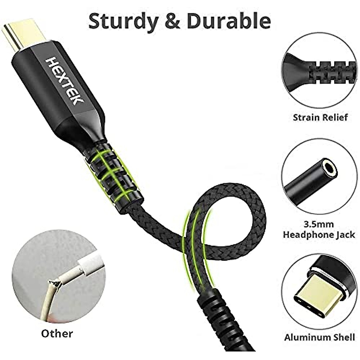 USB C to 3.5MM Audio Adapter,Android Headphone Jack Adapter,USB Type C to AUX Audio Hi-Res DAC Braided Nylon,Cable Adapter for Pixel 4 Samsung Galaxy S21 S20 Ultra S20+ Note 20 OnePlus 7T and More