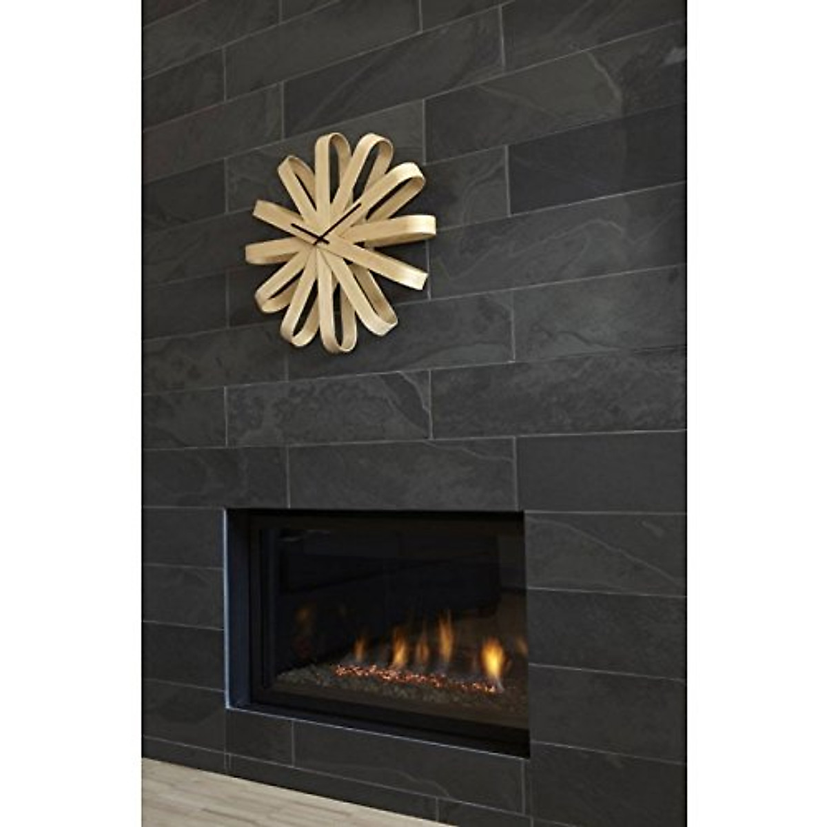 Umbra Ribbonwood Large Modern Wall Clock, Battery Operated, Silent, Non Ticking, Unique, 20" Diameter x 4” Width x 20" Height, Natural