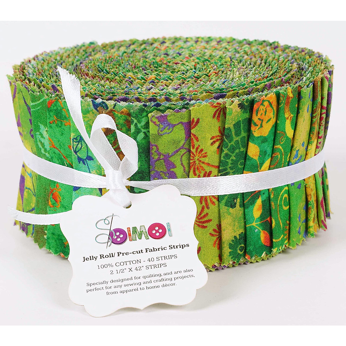 Soimoi 40Pcs Batik Print Cotton Precut Fabrics for Quilting Craft Strips 2.5x42inches Jelly Roll - Green