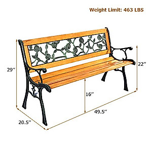 Giantex 50'' Patio Park Garden Bench, Outdoor Furniture Rose Cast Iron Hardwood Frame Porch Loveseat for 2 Person Outdoor Clearance