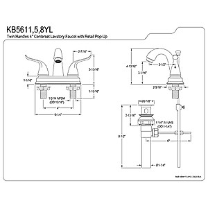 Kingston Brass KB5618YL Yosemite 4 Inch Centerset Two Handle Lavatory Faucet, 3-5/8 inch in Spout Reach, Brushed Nickel