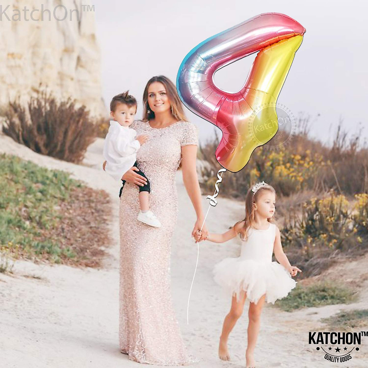 KatchOn, Giant, Rainbow 4 Balloon Number - 40 Inch | Number 4 Balloon, Unicorn 4 Birthday Decorations | Number Four Balloon, Unicorn Rainbow 4th Birthday Decorations | Mermaid Birthday Decorations