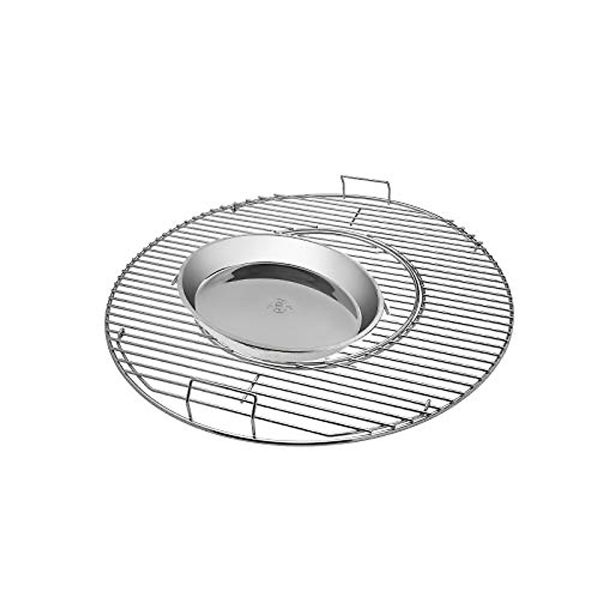 AJinTeby 8835 Gourmet BBQ System Hinged Cooking Grate with 12" Drip Pan for 22.5 inch Weber One-Touch Silver, Bar-B-Kettle, Master-Touch, for Weber Vortex, Barrel 22" Sear Charcoal Grill Accessories
