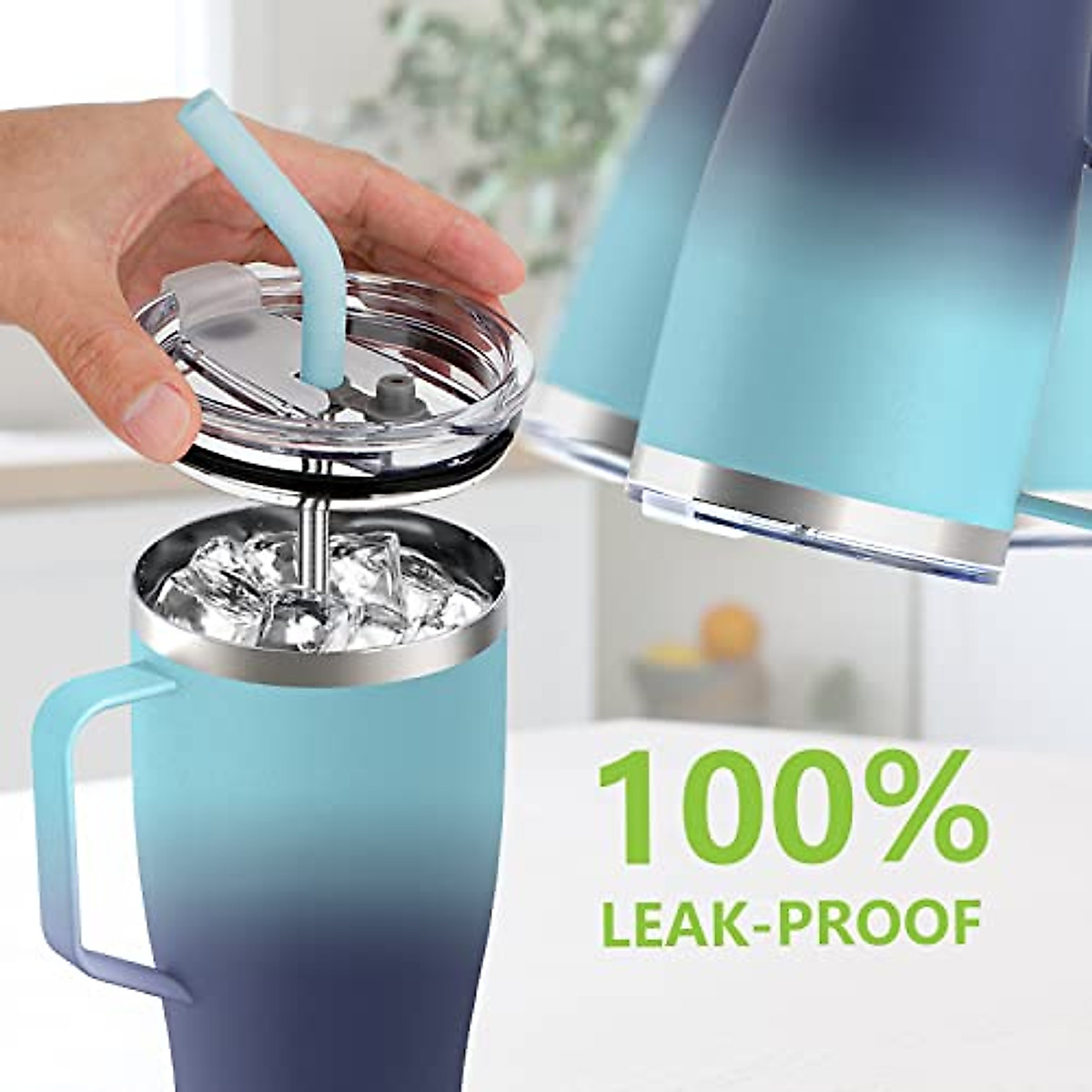 Zenbo 32 oz Insulated Tumbler with Handle Lid and Straw–Keep Drinks Cold up to 24 Hours-Stainless Steel Vacuum Insulated Mug with Handle – Leak Proof Lid, Dishwasher Safe,Fit in Car Cup Holder