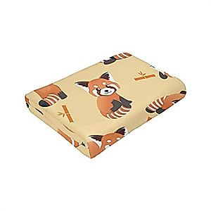 PAVQWEJ Flannel Fleece Throw Blanket,Cute Red Panda and Bamboo Home Decor Perfect for Bed and Sofa Blankets with Pillowcase Cover（18"x 18"） for All Season Microfiber Durable Couch Blankets（50"x 40"）