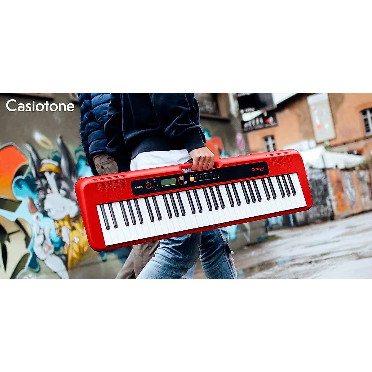 Casio Casiotone CT-S200 61-Key Portable Digital Keyboard - Red Bundle with Adjustable Stand, Bench, Headphone, Sustain Pedal, Instructional Book, Austin Bazaar Instructional DVD, and Polishing Cloth
