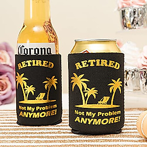 Crisky Retirement Gifts for Men & Women, 12 Pcs Beverage Can Coolers, Vacation Beer Sleeves for Retirement Party Decorations Favor, Retired Gift Ideas Insulated Drink Holder 12 Pack, Black & Gold
