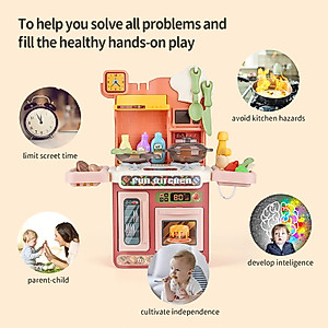 Mujiya Play Kitchen Set for Kids, Kitchen Toys with Real Sounds & Lights, Play Sink, Cooking Stove, Pretend Play Kitchen Food Toys, 24Pcs Kitchen Playset for Toddlers Ages 4-8, Gift for Boys and Girls