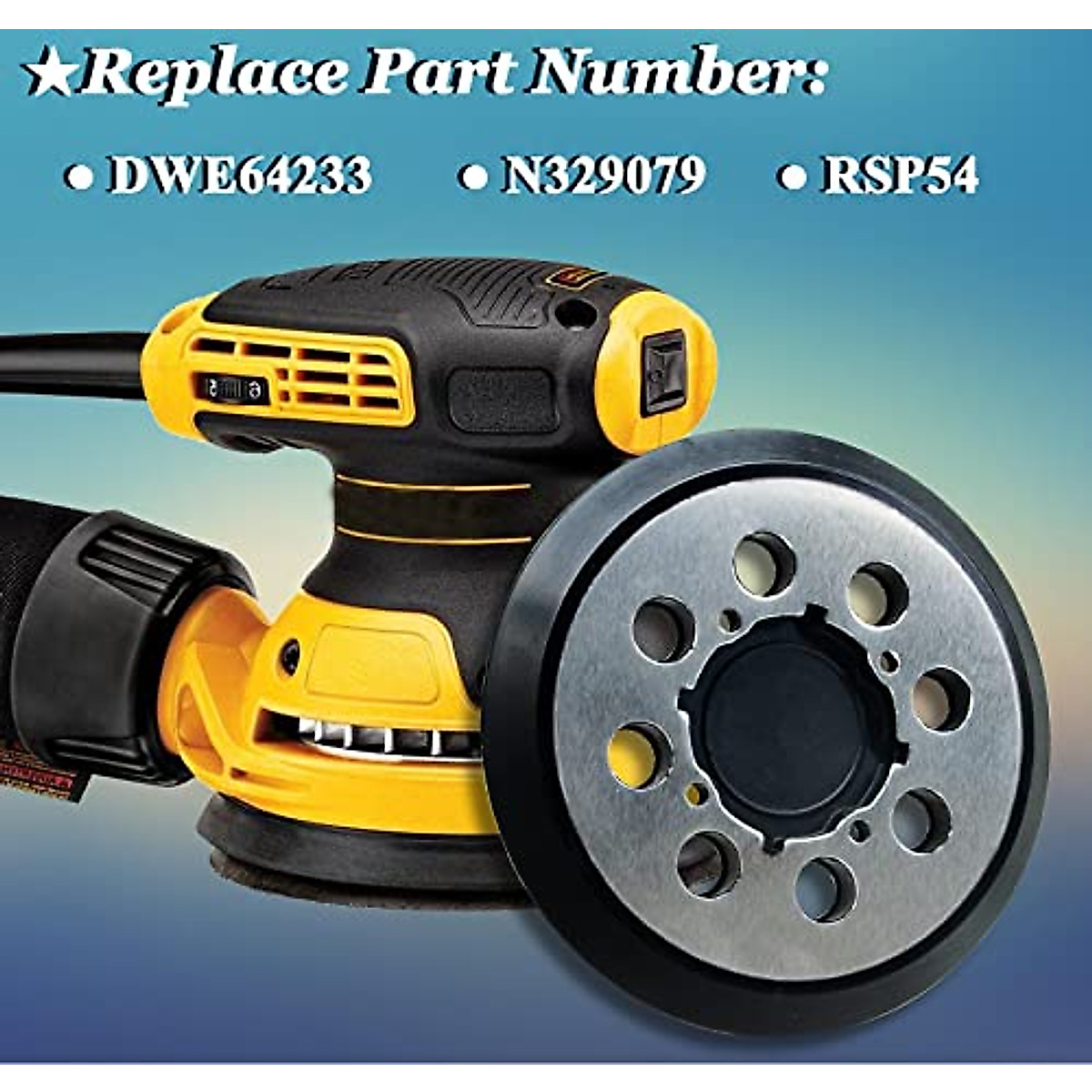 5 inch 8 Hole Hook & Loop Replacement Sander Backing Pad for DeWalt DWE64233, N329079, RSP54 - Metal Backing - Compatible with DWE6423/6423K, DWE6421/6421K, DWE6421-B2, DWE6421-B3, DWE6421-BR (1 Pack)