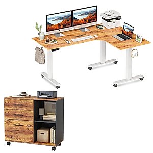 FEZIBO 63 Inch L Shaped Standing Desk & Mobile File Cabinet