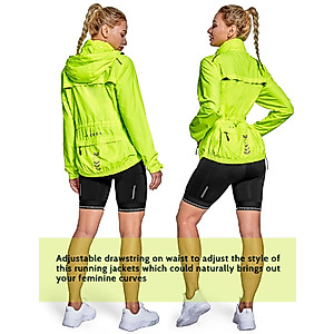 FitsT4 Sports Women's Cycling Running Jackets Lightweight Windproof Bike Windbreaker Reflective with Hood Fluorescent Yellow Size S