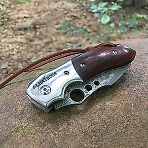 ALBATROSS Pocket Knife Cote D'Ivoire Sandalwood 6.22" Damascus Steel Knife Liner Lock Folding Knife - HGDK007