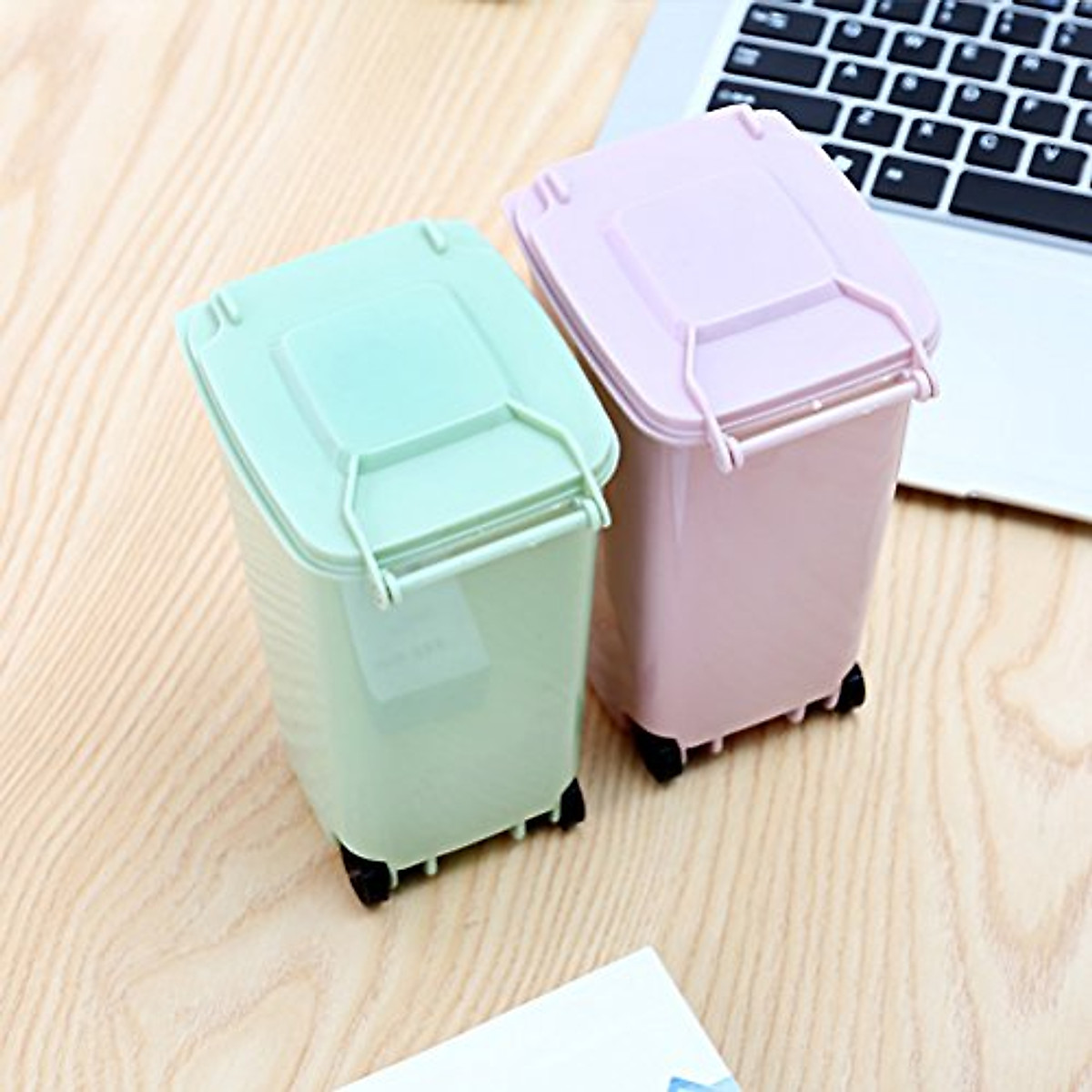 TOYMYTOY 4Pack Mini Wastebasket Set,Desk Trash Can with Lid Desktop Garbage Organizer Storage Bin Pen Pencil Cup Holder Office Supplies