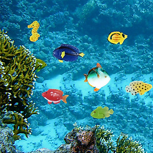 Boao 48 Pcs Plastic Fish Toys Small Tropical Fish Figure Play Set Sea Animals Bath Toys Tropical Party Favors Assorted Ocean Creatures Figures Birthday Learning Educational Party Supplies