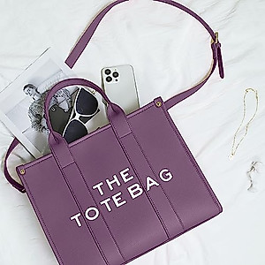 NPBAG The Tote Bag for Women, PU Leather Handbag with Zipper, Crossbody Shoulder Bag for Travel, Work, Top-Handle Trendy Purse (M Purple)