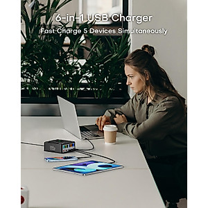 USB Charging Station,ASOMETECH 260W 5Ports Fast USB C Charging Station,140W PD3.1 USB C GaN Charger with LCD Display,Wireless Charger,Desktop USB Charging Hub for MacBook Pro/Air,iPad,iPhone,Samsung