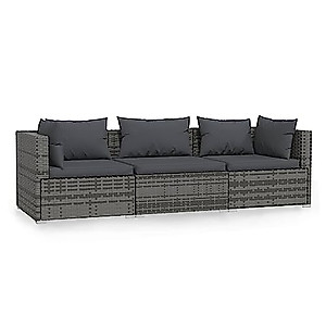 CIADAZ Wicker Patio Furniture 3 Piece with Cushions Gray Poly Rattan Outdoor Patio Furniture Front Porch Furniture Outdoor Patio Set Patio Furniture Sets