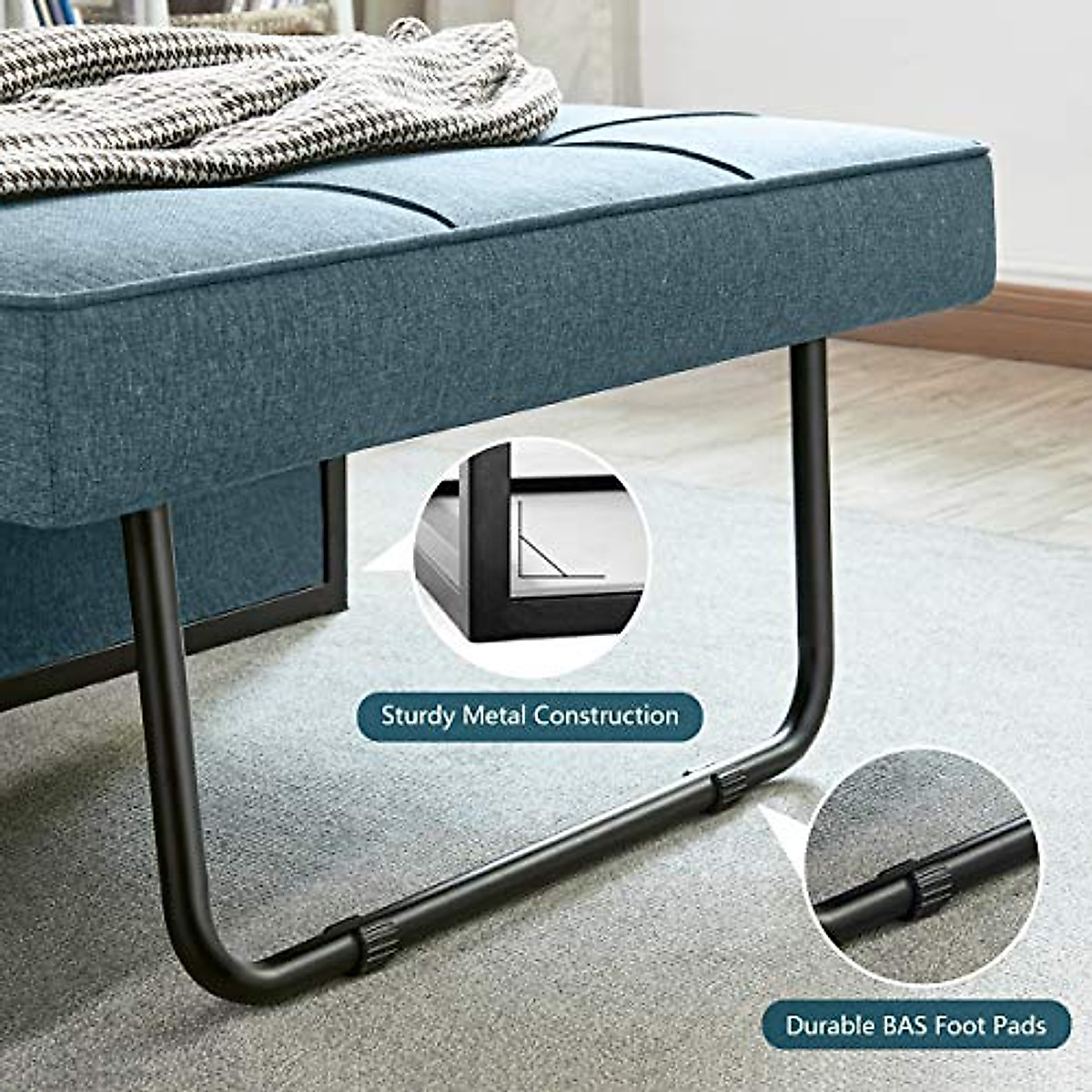 Vonanda Sofa Bed, Convertible Chair 4 in 1 Multi-Function Folding Ottoman Modern Breathable Linen Guest Bed with Adjustable Sleeper for Small Room Apartment,Denim Blue