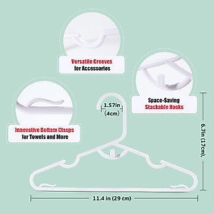 PIGLOG Baby Hangers, 60PCS White Kids Hangers, Multifunctional Kids Clothes Hangers, Toddler Hangers for Kids Toddlers and Children, Durable Hangers for Kids, Stackable Design for Spacing Saving