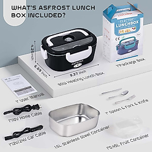 Electric Lunch Box Food Heater for Car Home Work, 12V 24V 110V 60W Faster Portable Food Warmer Heated Lunch Box for Adults, Removable 304 Stainless Steel Container 1.5L, Leak Proof, SS Fork & Spoon