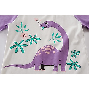 Little Hand Kids & Toddler Girls Dinosaur Pajamas 2 Piece Pjs Short Sets Summer Purple Sleepwear 5T