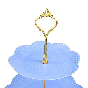 3 Tier Plastic Cupcake Stand Dessert Cupcake Stand Cakes Fruit Candy Display Tower for Wedding, Birthday Party, Tea Party and Baby Shower (Blue, 2)