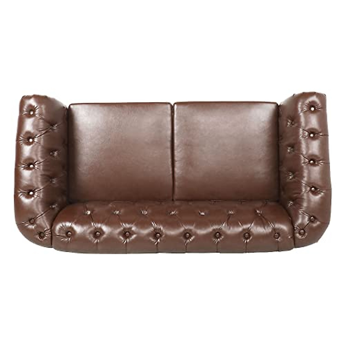 MIYZEAL Chesterfield Loveseat Leather, Modern Button Tufted Upholstered Sofa 2 Seater Couch, Mid-Century Roll Arm Classic PU Faux Leather Settee with Nailhead Trim for Living Room, 64'' (Dark Brown)