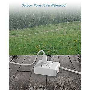 Outdoor Power Strip Weatherproof, TESSAN Waterproof Surge Protector with 4 Outlets 2 USB, Extension Cord 6 ft, Overload Protection, Shockproof, Flat Plug, Mountable for Bathroom Patio Garden, White