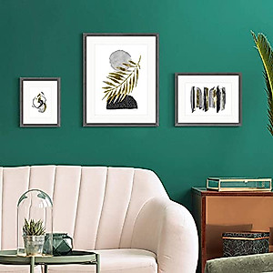 SunFlax Abstract Minimalist Painting Framed Art - Elegant Black and Gold Design Golden Palm Leaf Pictures Set with Black Wooden Frames for Living Room, Bedroom, Office 3 Panels