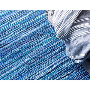 Unique Loom Chindi Cotton Collection Soft Hand Woven Natural Fiber Striped Area Rug, 2 ft 2 in x 3 ft, Navy Blue/Ivory