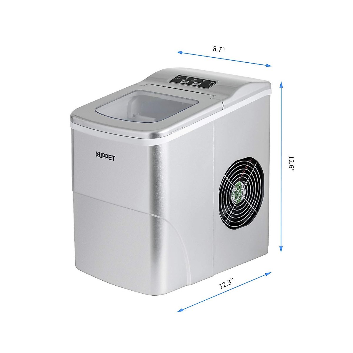 KUPPET Ice Maker Machine for Countertop, Portable Automatic Ice Maker with LCD Display, 9 Ice Cubes Ready in 6min, 26 lbs/Day - for Parties/Home/Office/Bar, Ice Scoop and Basket (Silver)