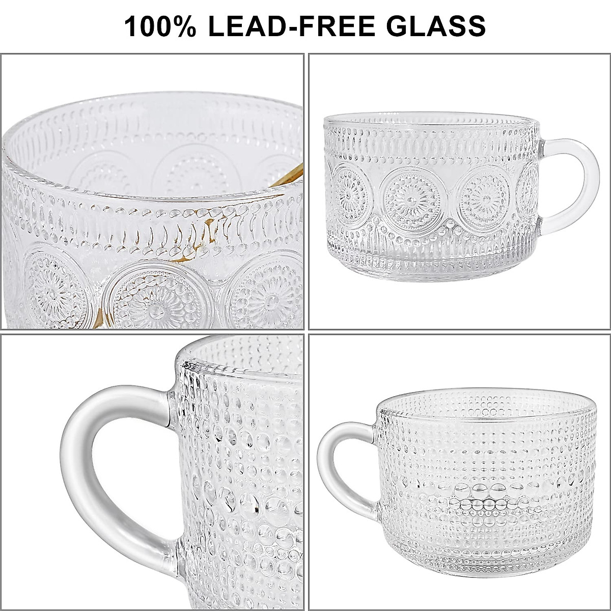 Paysky Vintage Coffee Mugs Set of 2, 14 oz Glass Coffee Cups Gift for Cappuccino, Latte, Coffee Bar Accessories, Overnight Oats Containers