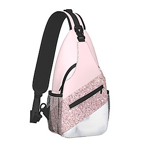 Hicyyu Rose Gold Glitter Outdoor Crossbody Shoulder Bag For Unisex Young Adult Hiking Sling Backpack