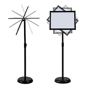 Adjustable Heavy Duty Pedestal Sign Holder Floor Stand, Sign Stand Poster Stand, Standing Floor, 8.5 x 11 inch, Vertical & Horizontal View, Outdoor Indoor Standing Display Sign Holders Aluminum Black