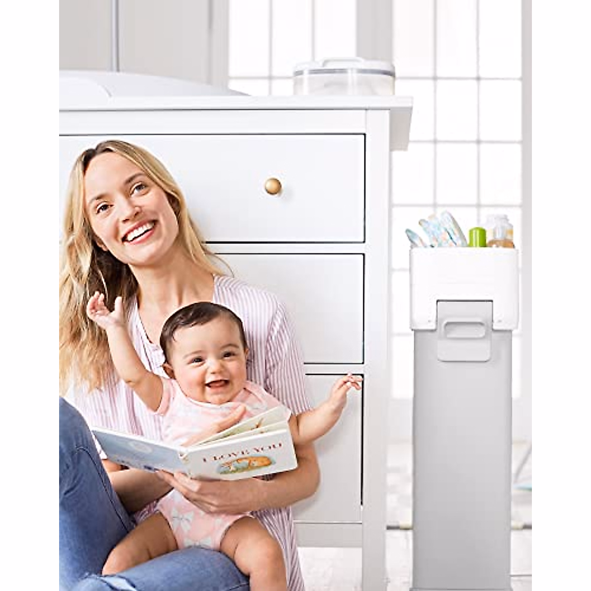 Skip Hop Diaper Pail with Dual Air-Lock, Universal Refill Bags, White