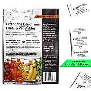 Zuperfresh Produce Saver 16 Packets, Extend the Life of Your Fruits & Vegetables, Absorbs Ethylene Gas Which Cause Produce to Over Ripen & Spoil