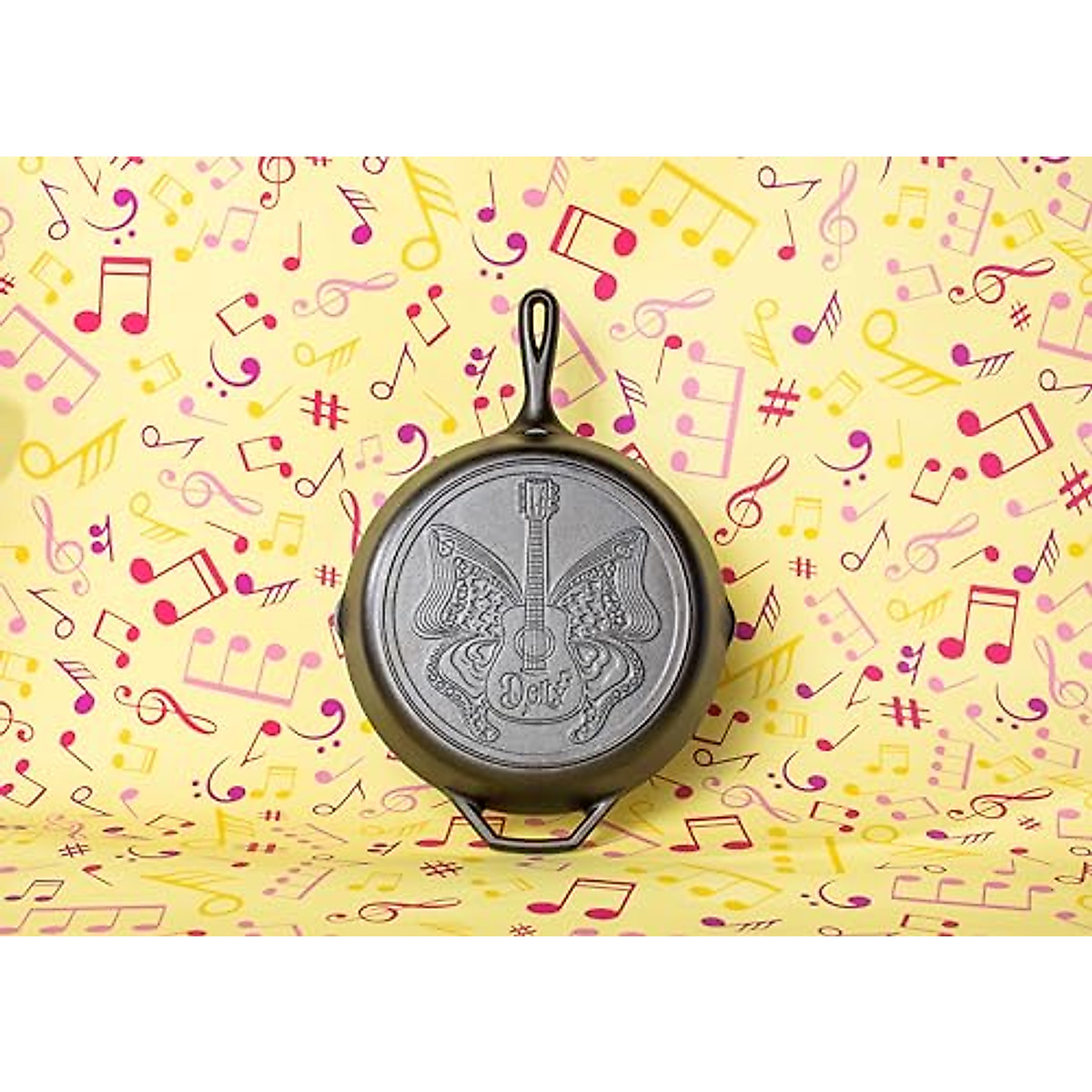 Lodge 12 Inch Dolly Parton Pre-Seasoned Cast Iron Stamped Skillet - Signature Teardrop Handle - Use in the Oven, on the Stove, on the Grill, or Over a Campfire, Black