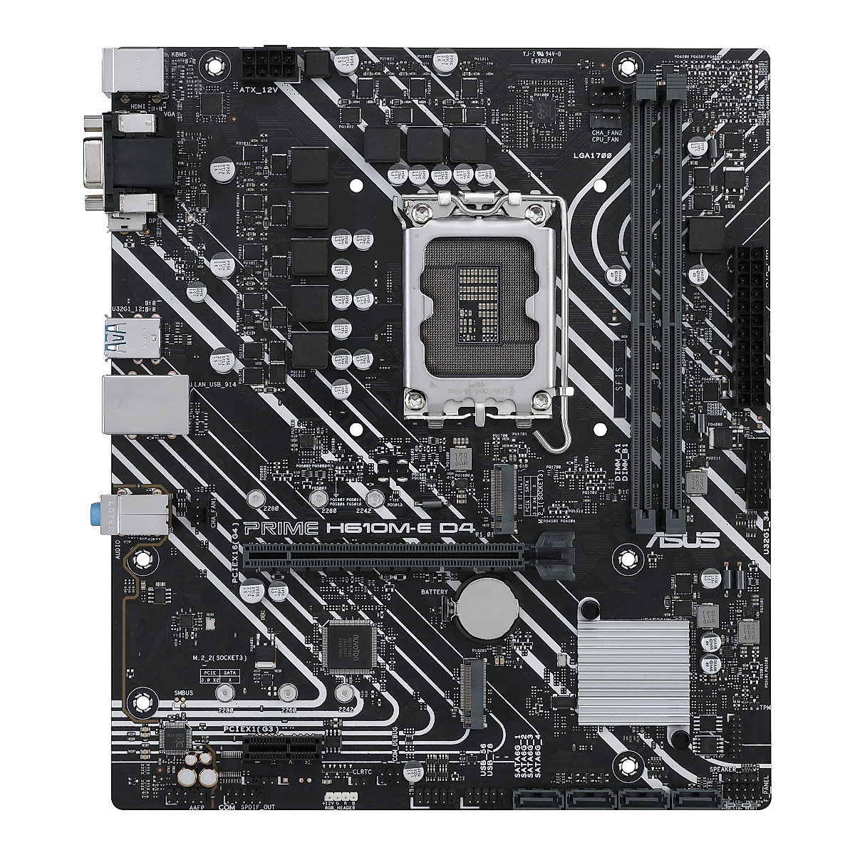 ASUS PRIME H610M-E D4 LGA 1700(Intel 12th Gen) mATX motherboard (PCIe 4.0, DDR4,2xM.2 slots,1Gb LAN,DisplayPort/HDMI/D-Sub, USB 3.2 Gen 1 ports, SATA 6 Gbps, COM header, RGB header)