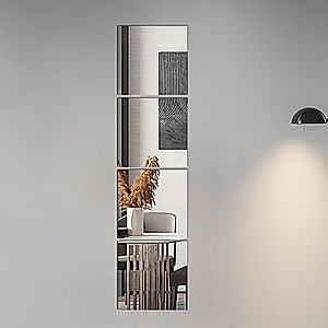 Wall Mirror Full Length (Glass, 8''x8''x 4PCS), Full Body Mirror Tiles for Door, Bedroom, Home Gym