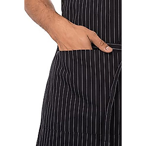 Chef Works Unisex Adjustable Bib Apron, Black W/ Wht Pinstripe, One Size