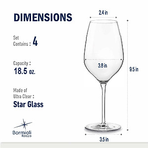 Bormioli Rocco Inalto Tre Sensi Collection Set Of 4 Premium Wine Glasses, Made From Crystal Clear Star Glass, Made In Italy. (18.5 Oz.)