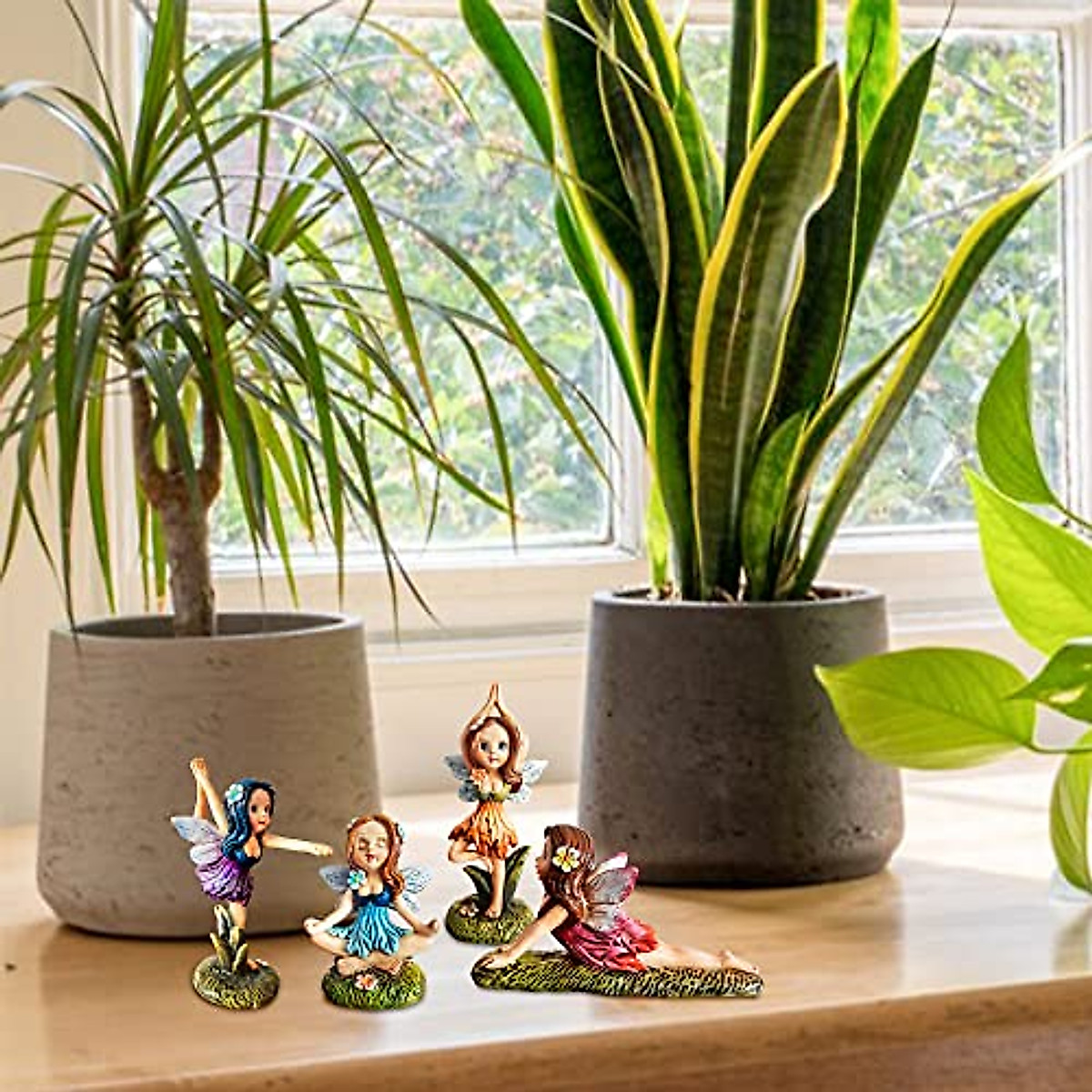 Mosama Fairy Garden 4pcs Yoga Fairy - Miniature Fairy Garden Accessories Outdoor or Indoor - Decorate Yours - Present as a Gift - Get Yoga Inspiration with Our Fairy Figurines