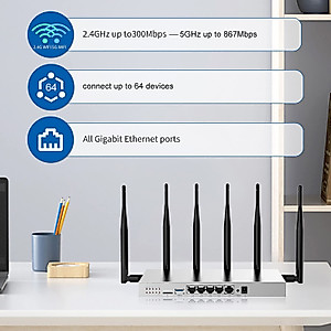 Wiflyer WG3526 4G LTE Router | AC1200Mbps Dual Band CAT4 Wireless Router with Metal Case and Detachable 6×5dBi Antennas| Gigabit Ethernet with TF Card Slot & USB3.0 Port & SIM Card Slot