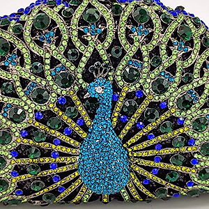 Boutique De FGG Elegant Crystal Clutches For Women Peacock Clutch Bag Evening Purses and Handbags (Small, Green)