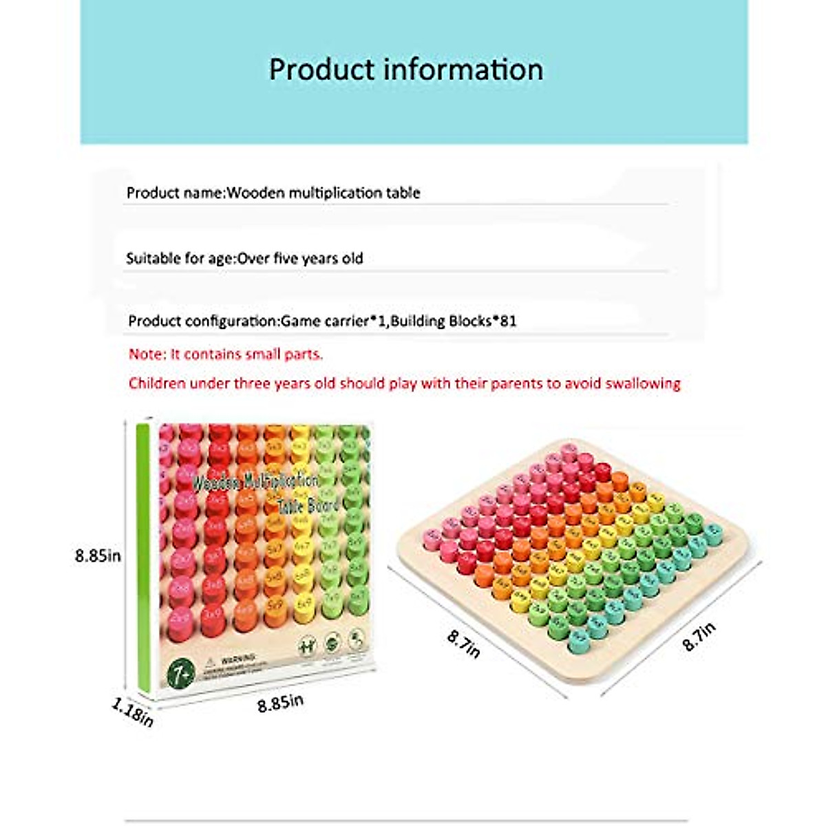 Wooden Montessori Multiplication Board Montessori Preschool Learning Toys Math Keyboard Development and Education Toys Suitable for Children Over 5 Years Old