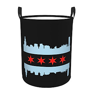 Chicago Flag Skyline Laundry Basket Round Portable Storage Box Organizer Laundry Basket Portable Laundry Organizer