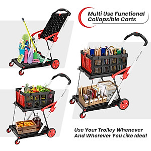 Multi Use Functional Collapsible Carts, Mobile Folding Trolley, Shopping Cart with Storage Crate, Portable Folding Cart, Shopping Cart Folding Trolley for Groceries, Home